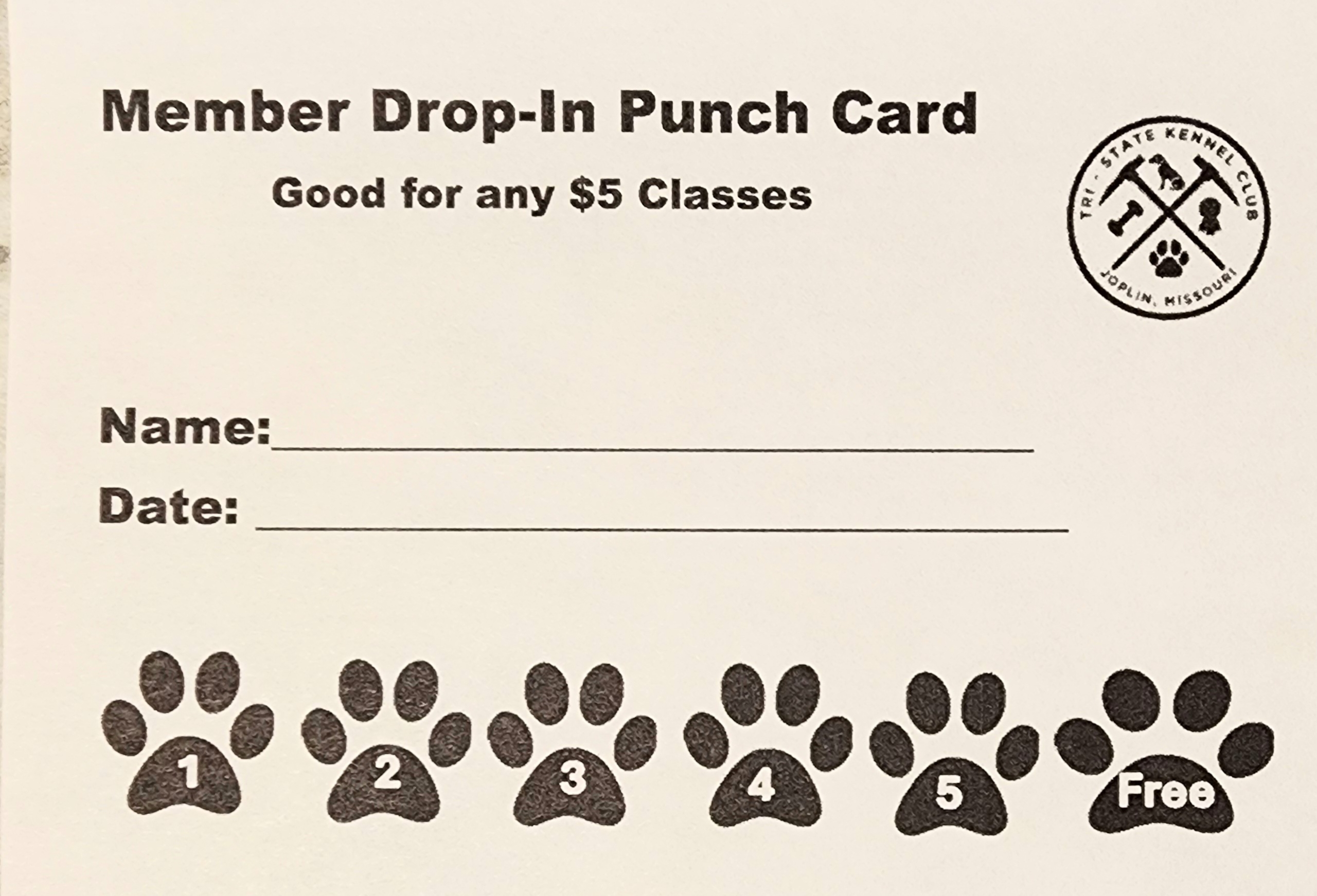 (Club Members Only) Drop-in Class Punch Card – Tri-State Kennel Club